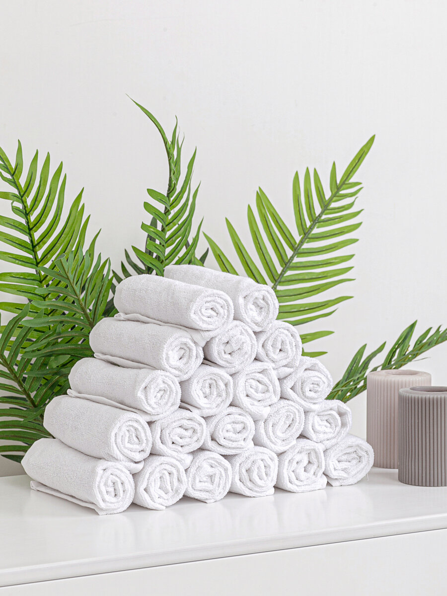 Набор махровых салфеток осибори Sandal "люкс" 30*30 см, цвет - белый, 20 шт.
