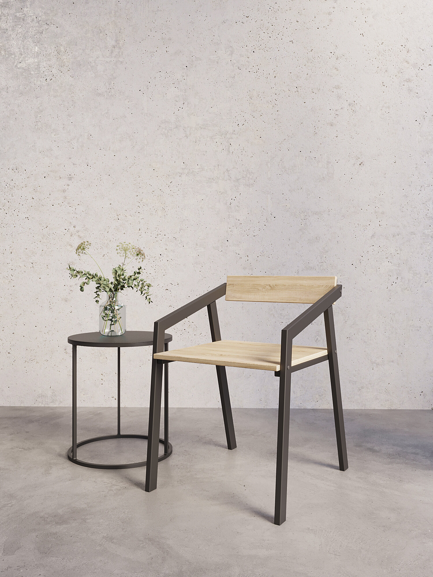 Стул с подлокотниками для дома для офиса, для сада LOFT черный/сонома