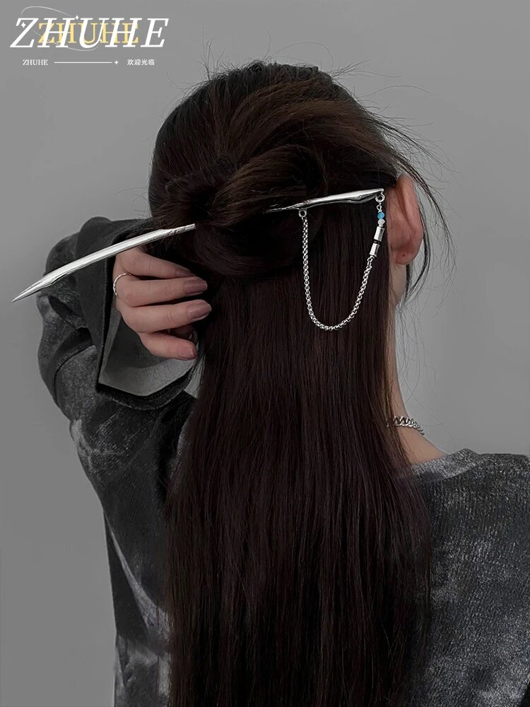 ZHUHE заколка для волос с кисточками в стиле киберпанк для женщин, ювелирные аксессуары, аксессуары для волос, Палочки для волос, Родиевое покрытие, Женский YZ