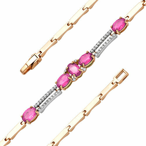 Браслет, красное золото, 585 проба, рубин, бриллиант