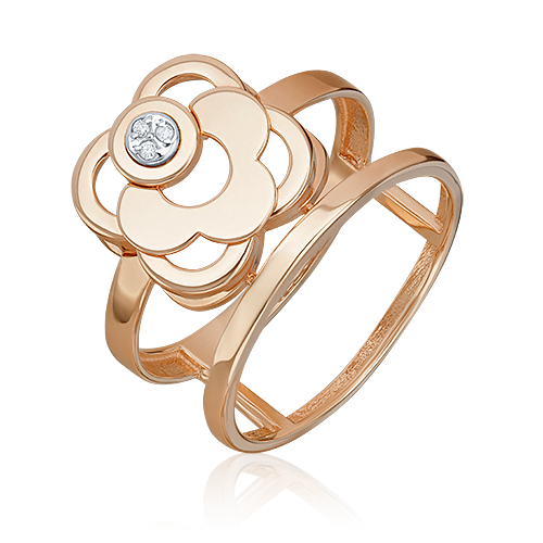 Кольцо, комбинированное золото, 585 проба, бриллиант