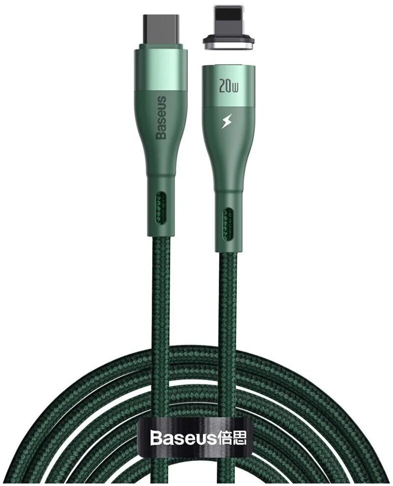 Кабель магнитный Baseus Zinc Magnetic Data Cable Type-C to IP PD 20W 2m Green