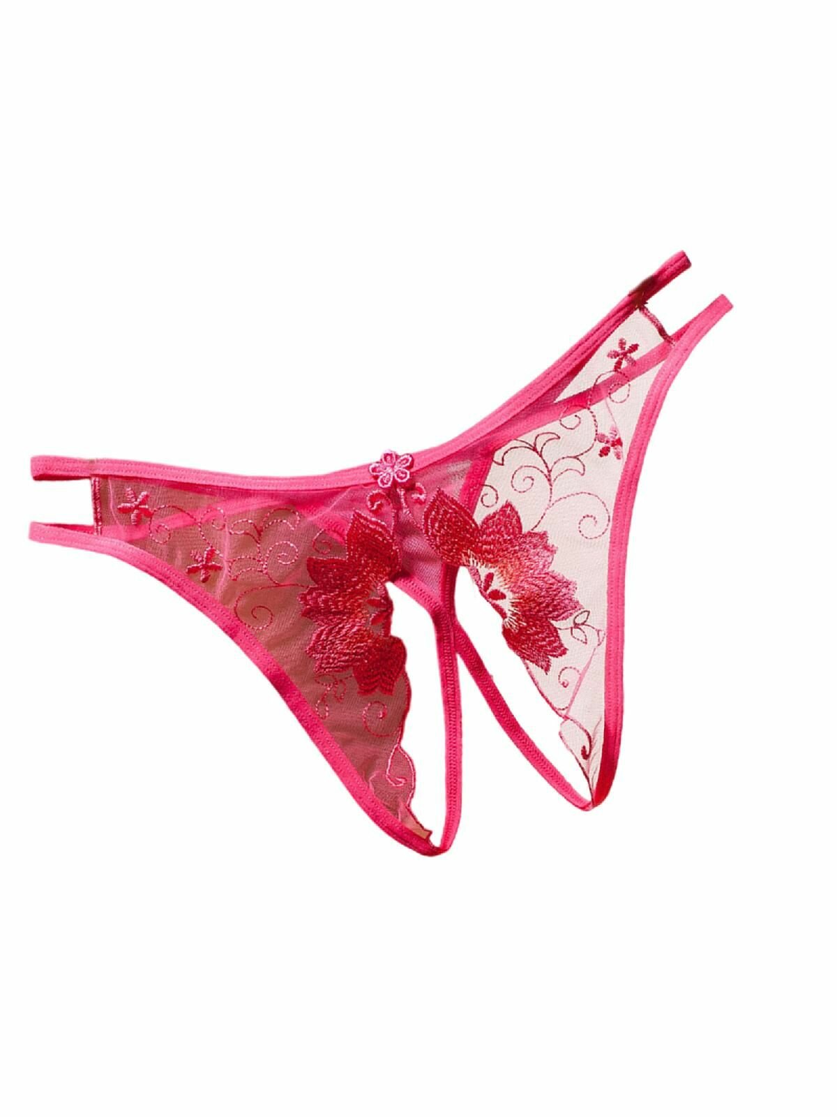 Женские стринги G-стринг T-образные кружевные бикини низкие трусики, Розово-красный