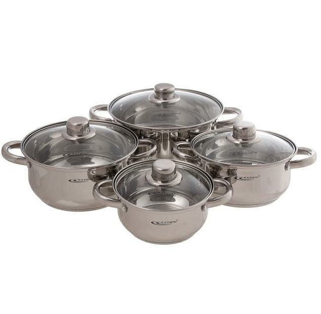 Набор посуды нерж 8ПР (1.6Л,2.2Л,3.2Л,4.2Л) гретта индукция катунь