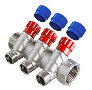 Коллекторная группа с вентилями 2 выхода х 1х 1/2 НР, никель (1/24) VTc.560. N.0602