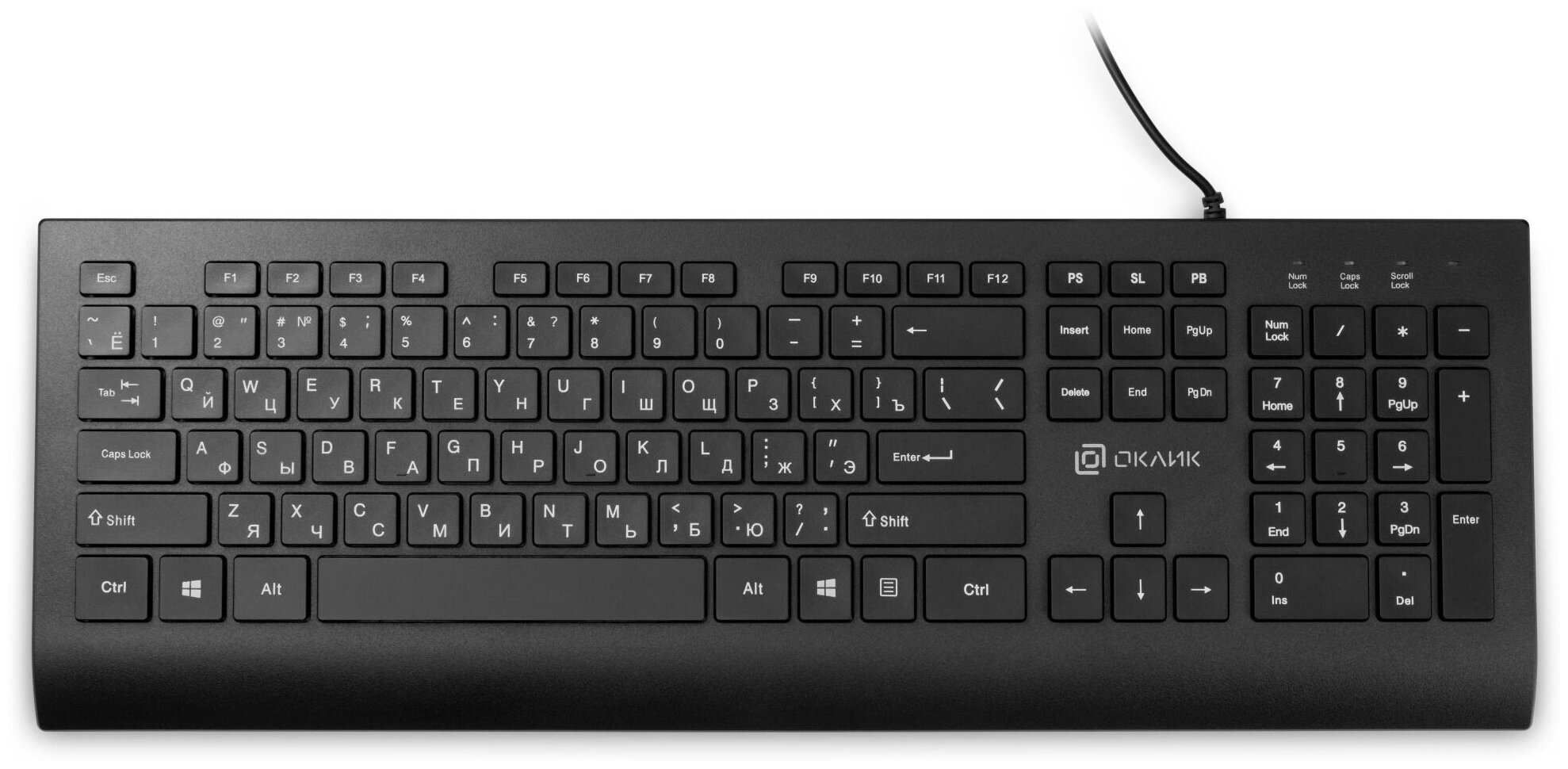 Клавиатура OKLICK проводная компьютерная 155M черная USB slim