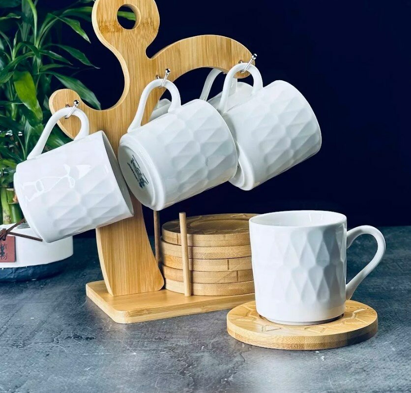 Кофейный набор 12пр. 170мл BAMBOO на подставке Фарфор, бамбук 140-108 118-140-108
