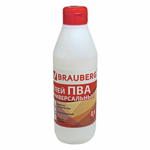 Клей ПВА BRAUBERG, 0,5 кг, универсальный (бумага, картон, дерево), 600982 (цена за 1 ед. товара)