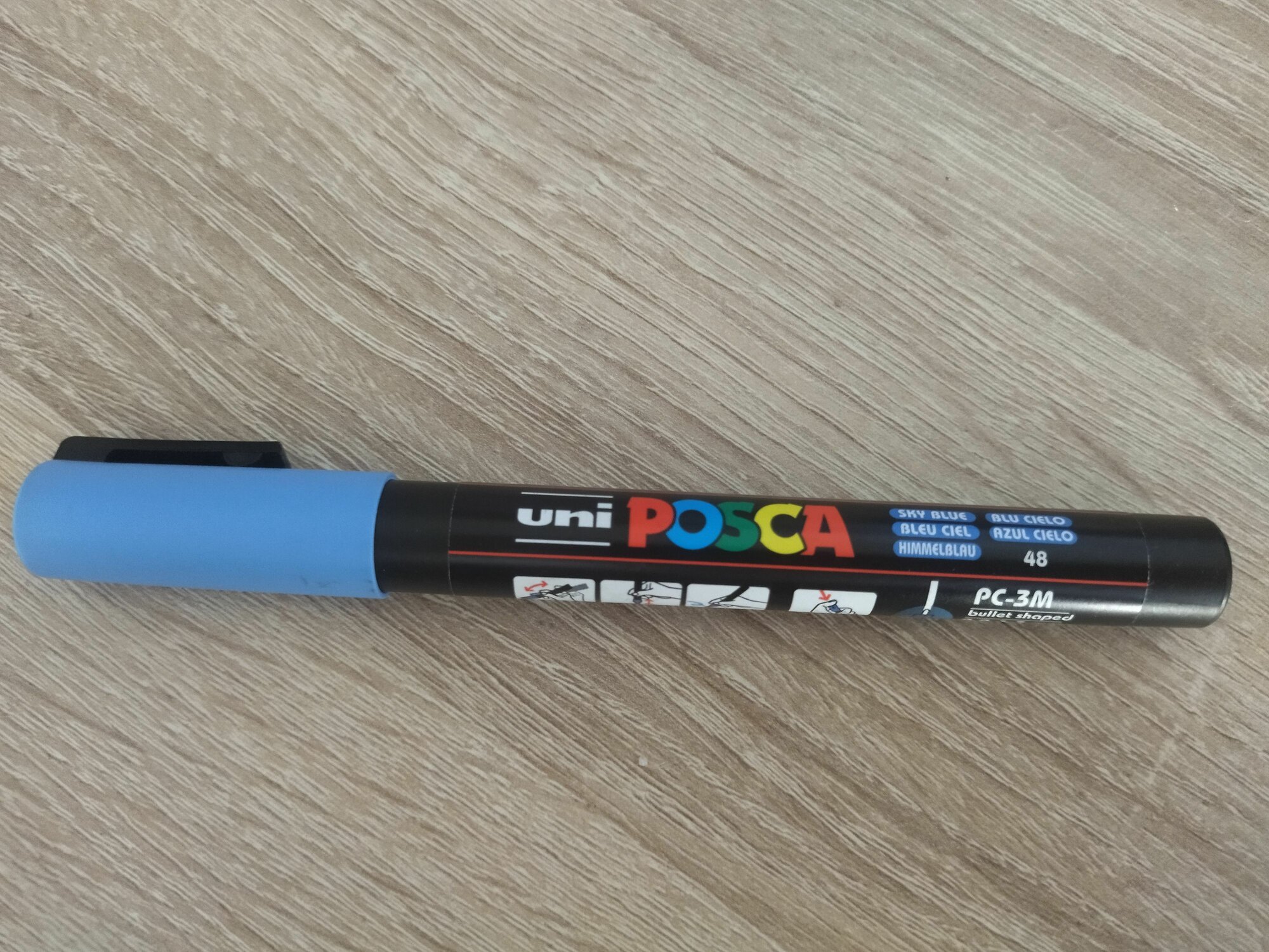 Маркер для рисования и творчества UNI POSCA PC-3M, 0.9 - 1.3 мм, пулевидный наконечник, цвет 48, светло-синий