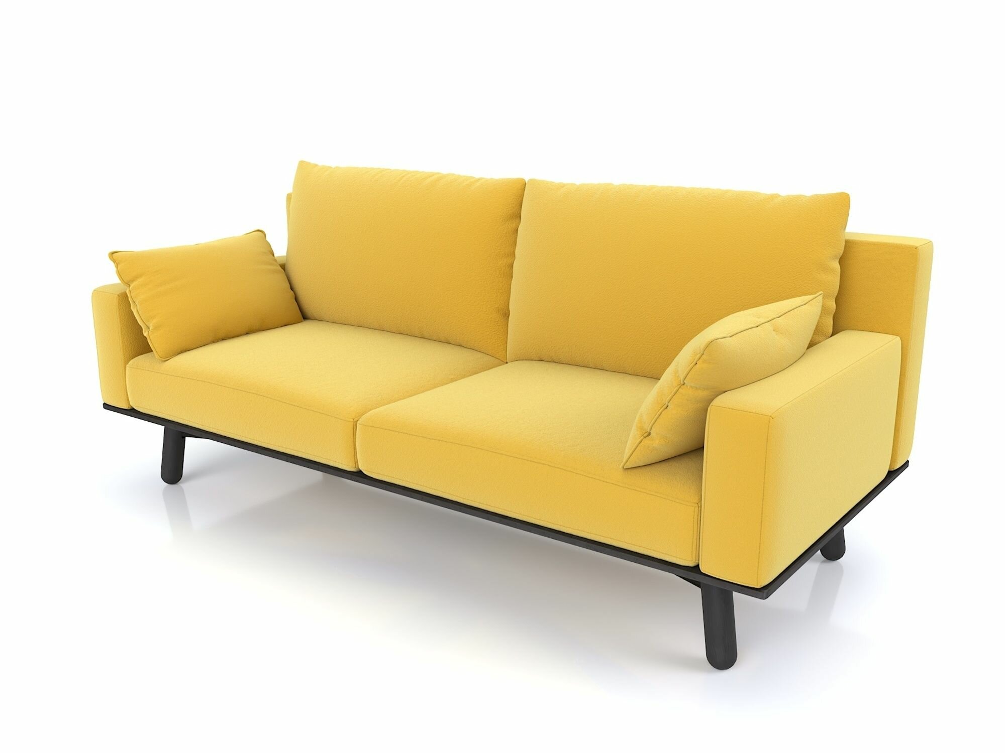 Диван прямой Arsko Колин, желтый-венге, велюр, трехместный, офисный, в салон красоты, на ножках, скандинавский лофт