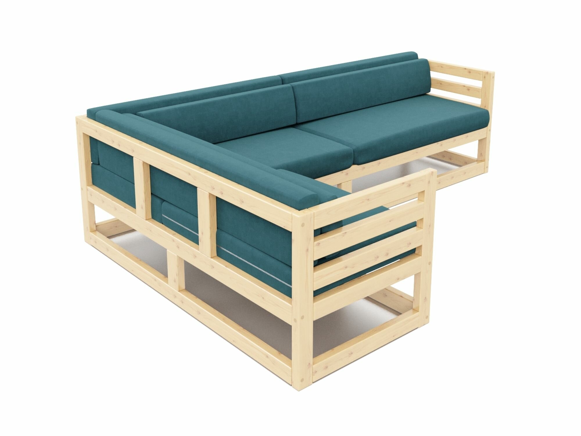 Диван угловой Arsko Магнус-У левый, бирюзовый-сосна, вельвет, деревянный, скандинавский лофт