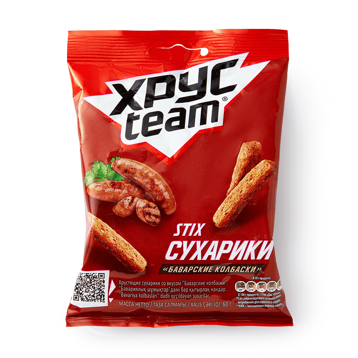 Сухарики хрусteam "К пенному", колбаски, ржано-пшеничные, 60 г