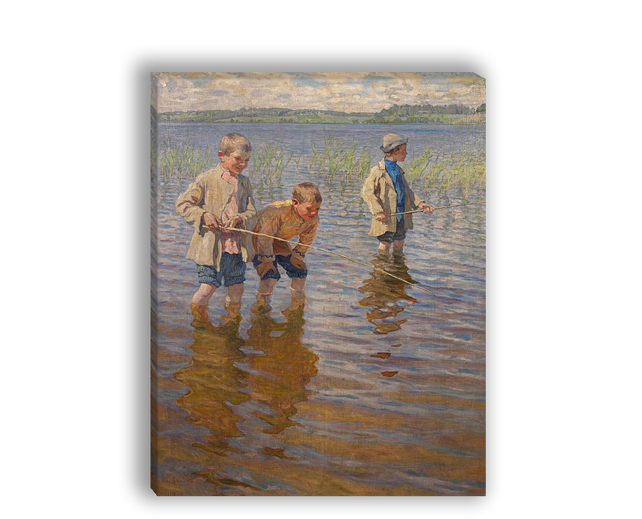 "На послеполуденной рыбалке", художник Богданов-Бельский, картина (60х75 см / на подрамнике)
