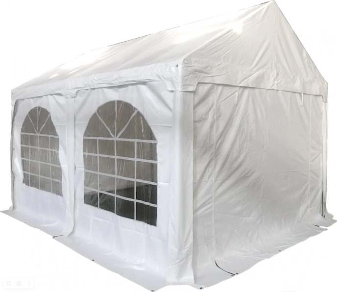 Садовый двускатный шатер 3х4 м. Цвет белый, ткань пвх, оцинкованный металлический каркас