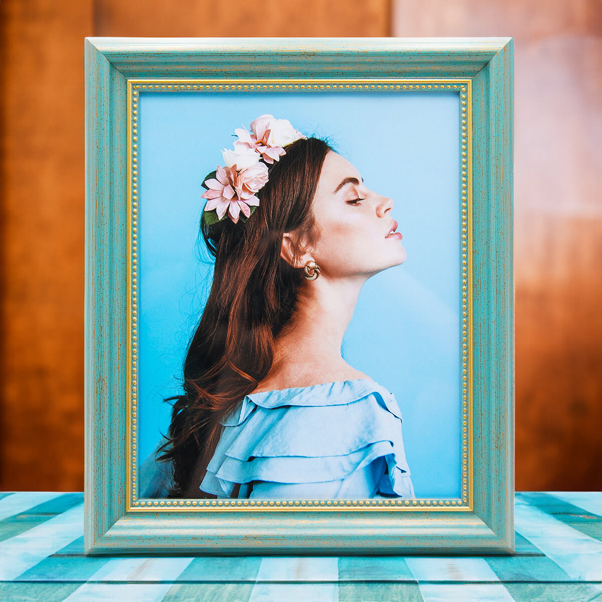 Винтажная фоторамка светло-голубая патина с золотом 10"(20х25см)