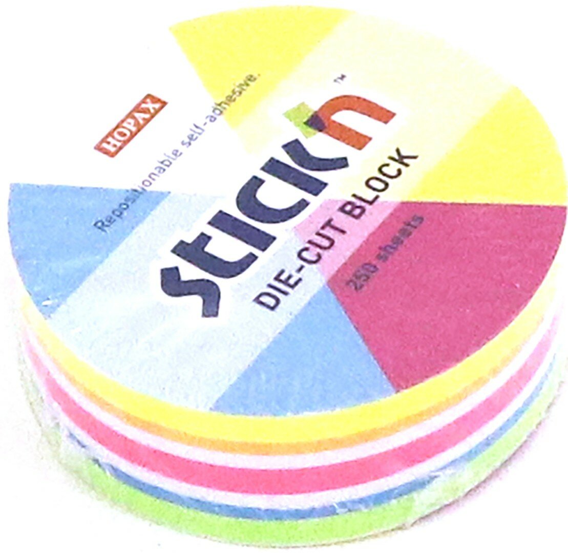 Блок для записей самоклеящийся "Круг", неоновые цвета, 67x67 мм, 250 листов (21830)