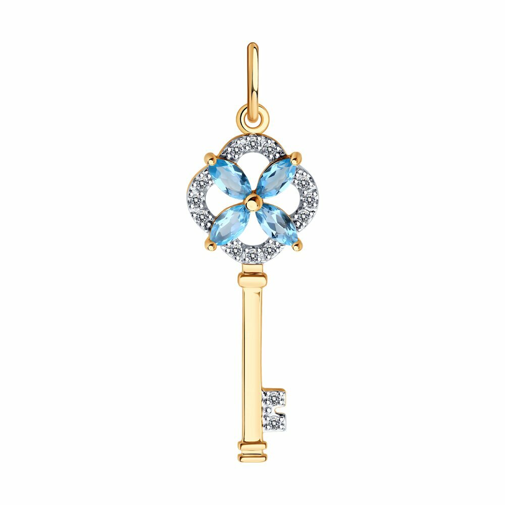 Подвеска, красное золото, 585 проба, фианит, топаз