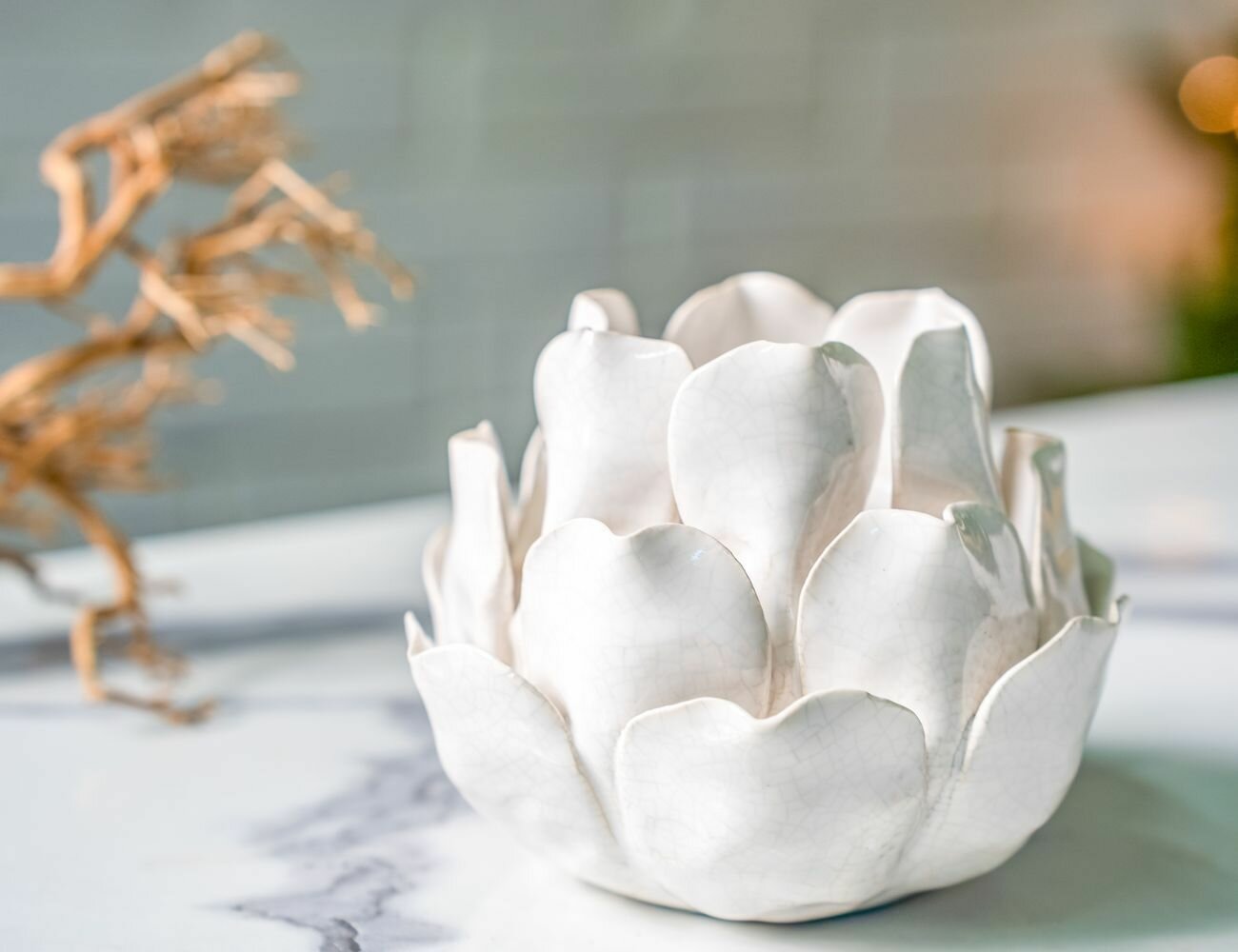 Керамический подсвечник, белый, 13 см