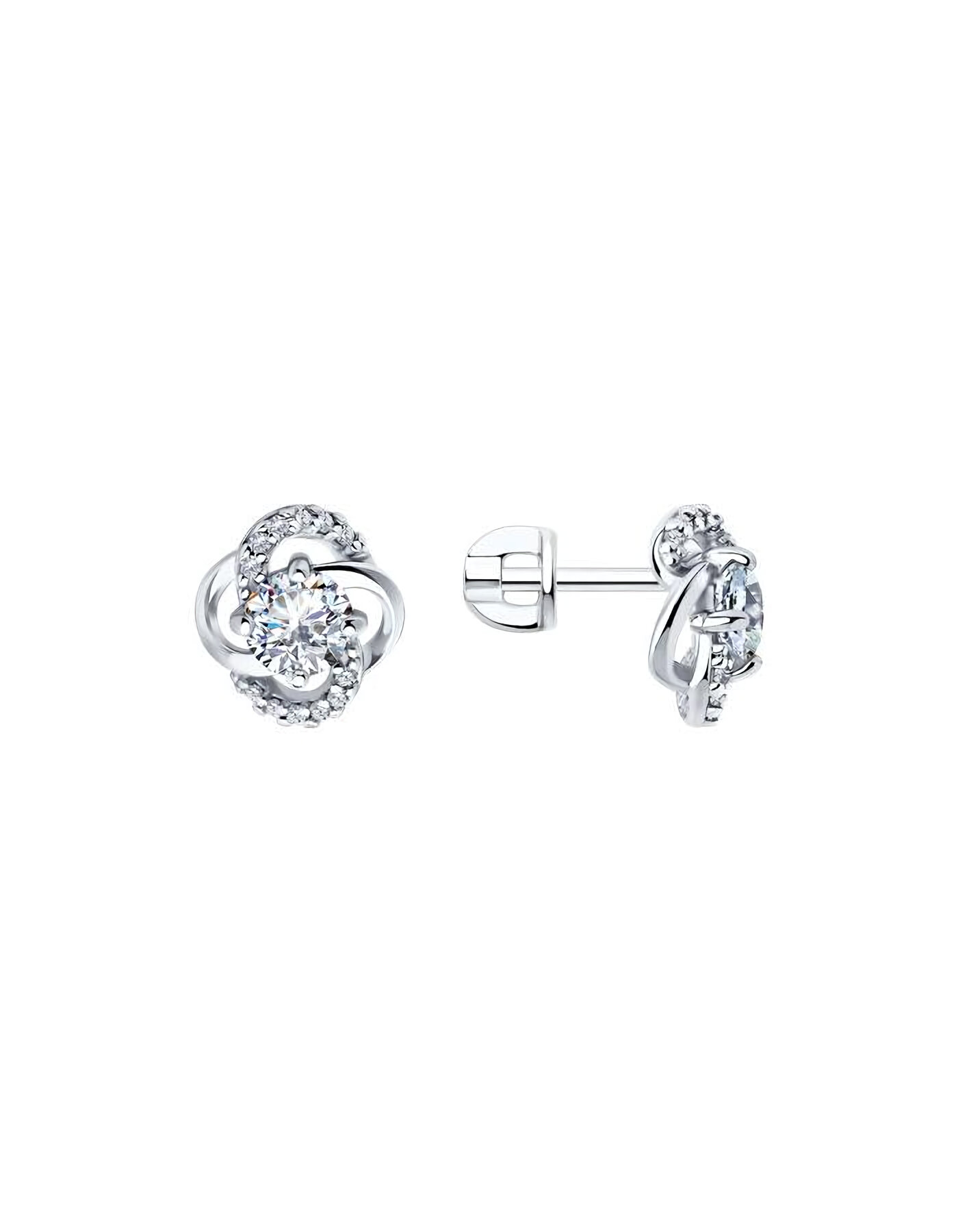 Серьги пусеты, серебро, 925 проба, родирование, фианит