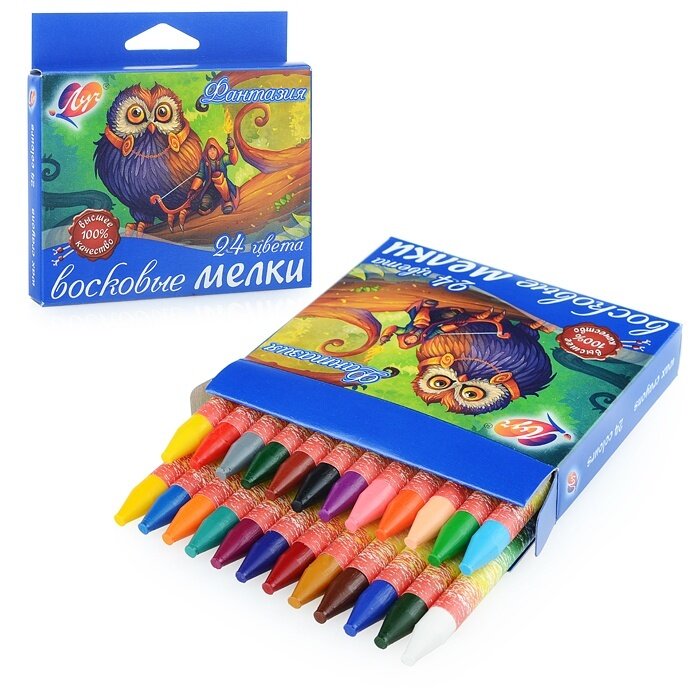 Мелки Луч восковые 24 цвета, на масляной основе в. Фантазия круглые (25С 1521-08)