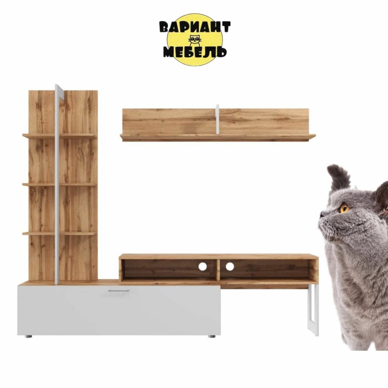 Стенка в гостиную ЮНГ, дуб вотан/белый