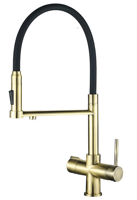 Смеситель для кухни ZORG Steel Hammer (SH 2003 BRONZE) с подключением к фильтру и гибким изливом, бронзовый