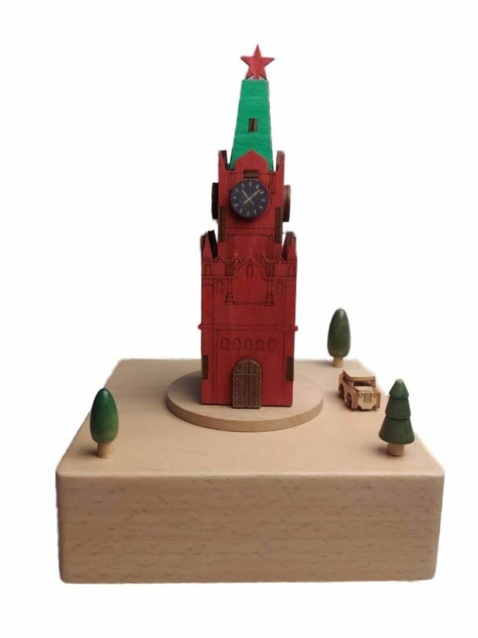 Музыкальная деревянная шкатулка карусель заводная "Кремль" Большая. Мелодия Гимн России