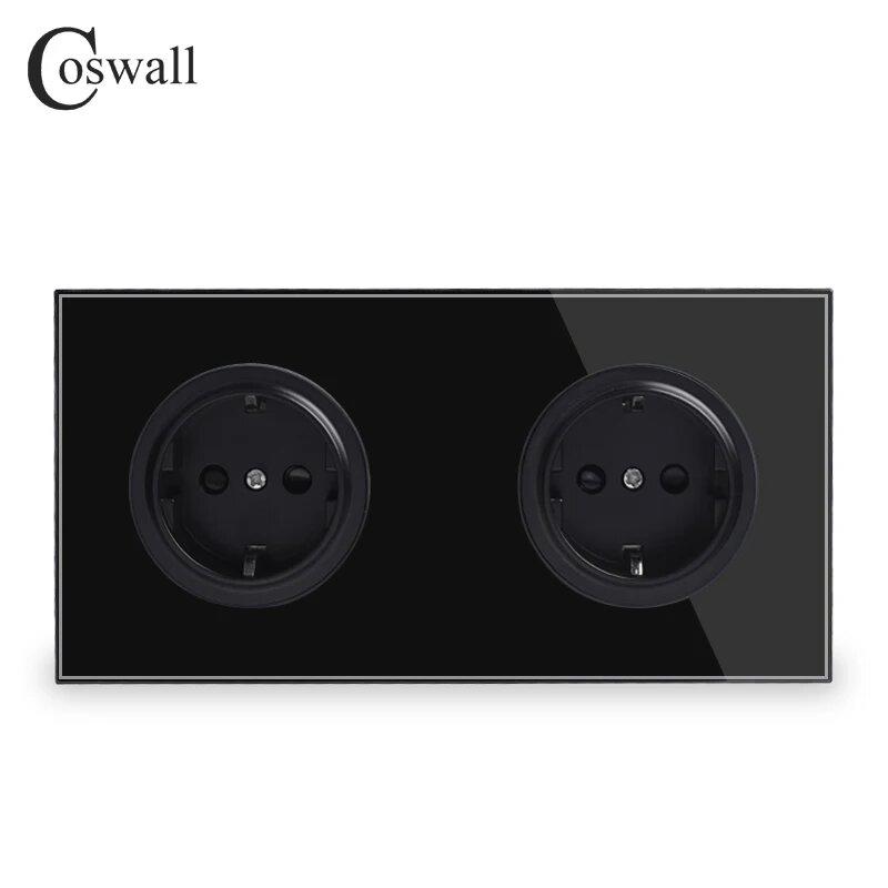 Coswall розетка стеклянная черная 16А