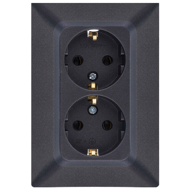 NE-AD Aras розетка 2 поста с заземлением 16A 250V металлик черный для скрытого монтажа