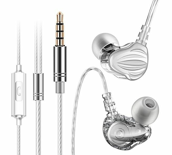 Проводные HiFi наушники QKZ CK4 для телефона, mini jack 3.5 мм с микрофоном, внутриканальные, белые