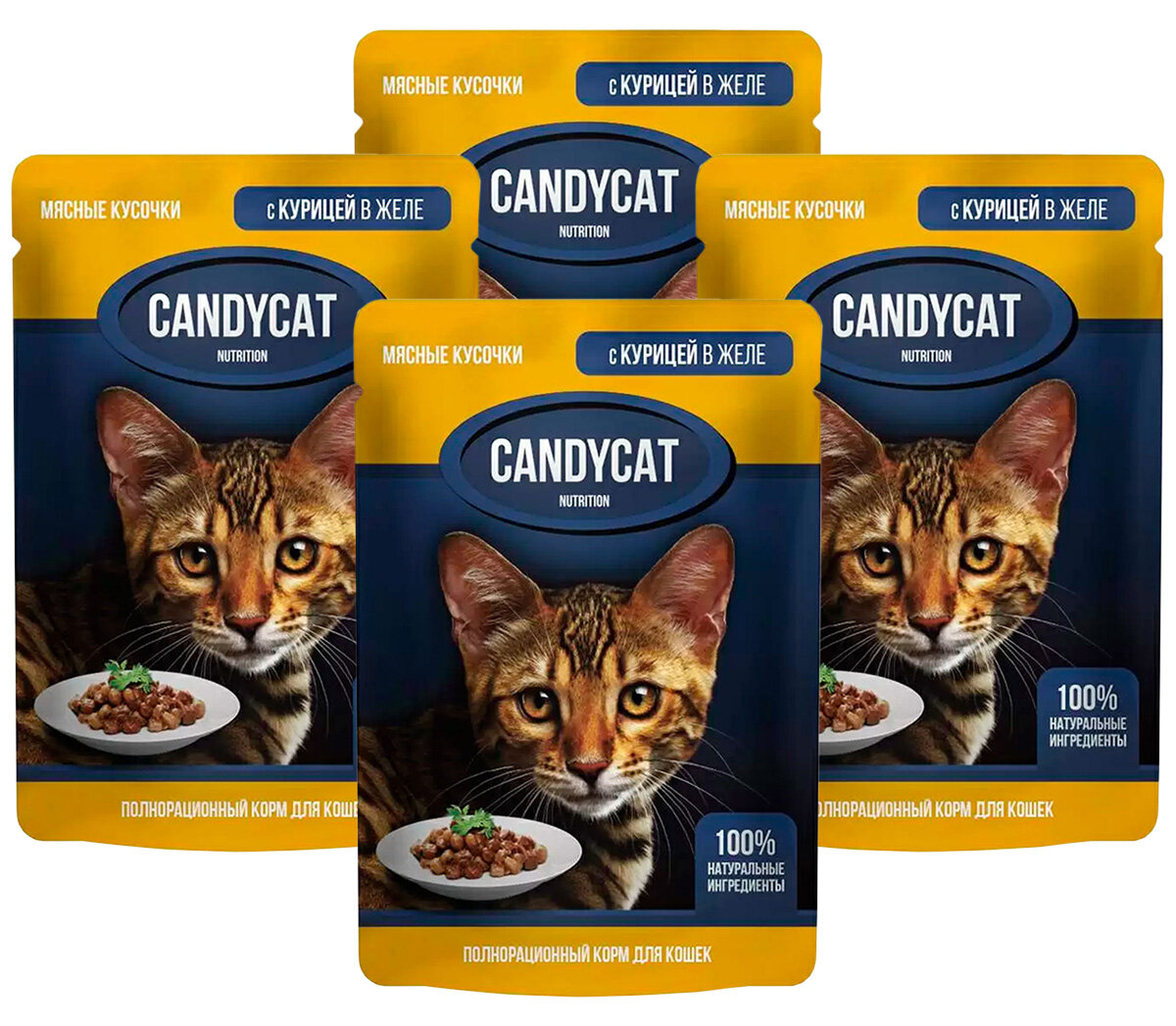 Корм влажный CandyCat для взрослых кошек, курица в желе, 85 г х 4 шт