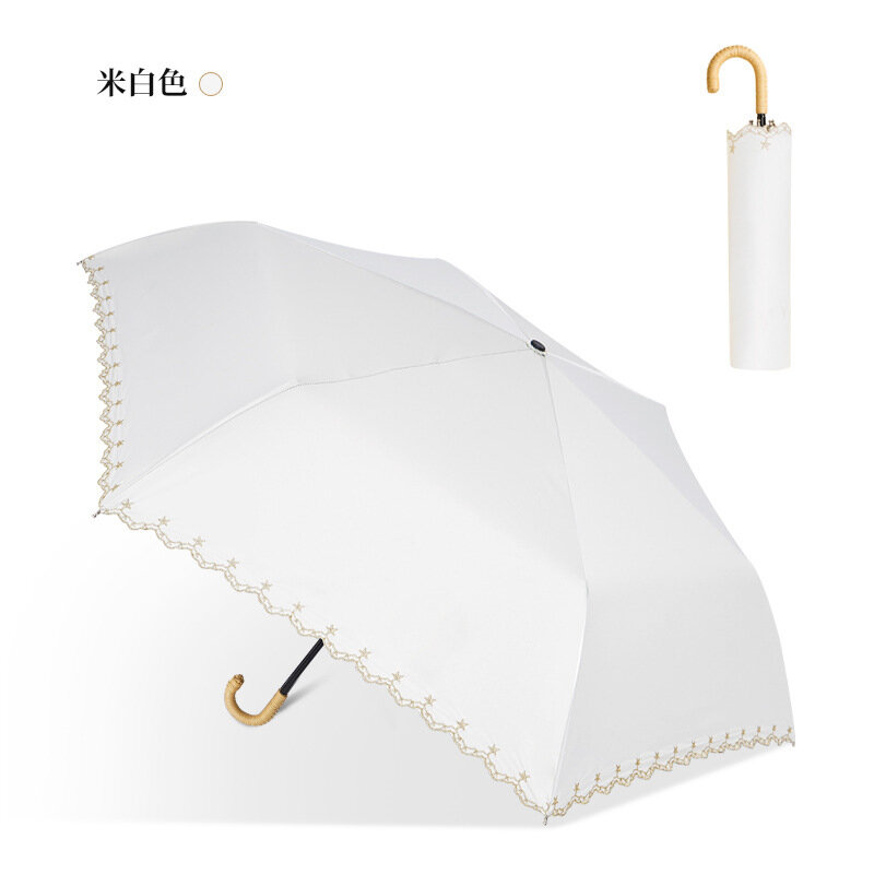 Зонт, бежевый, с вышивкой, 28 см x 4 см x 4 см