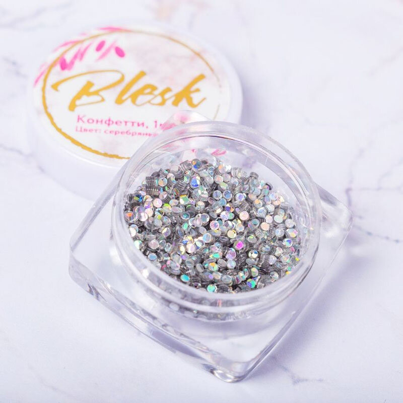 Дизайн для ногтей Blesk "Конфетти", цвет серебряный, 1 мм