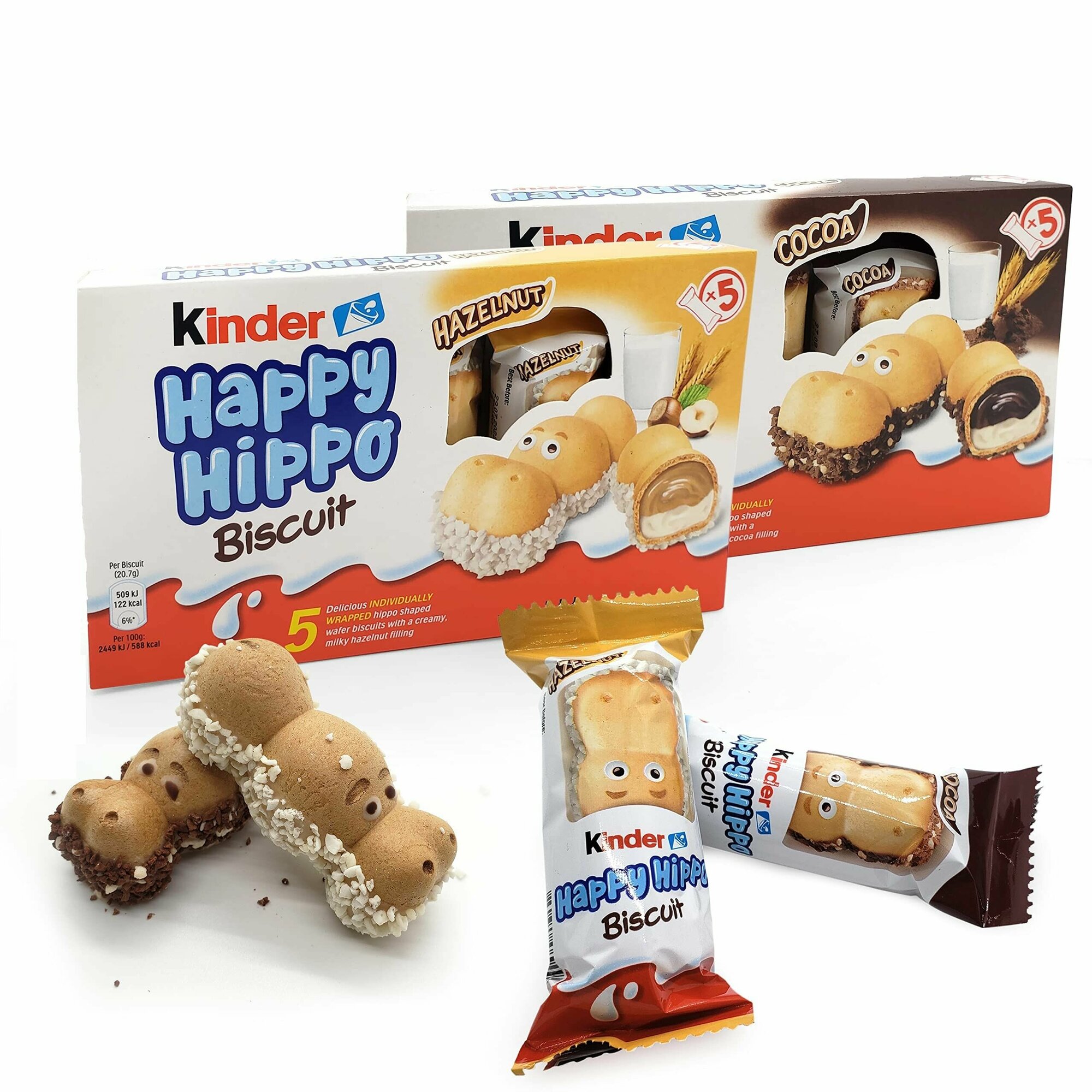 Комплект печенья Kinder Happy Hippo Hazelnut & Kakao / Счастливые Бегемотики с фундуком и с шоколадом, 2 шт. по 103,5 гр. (Италия / Германия)