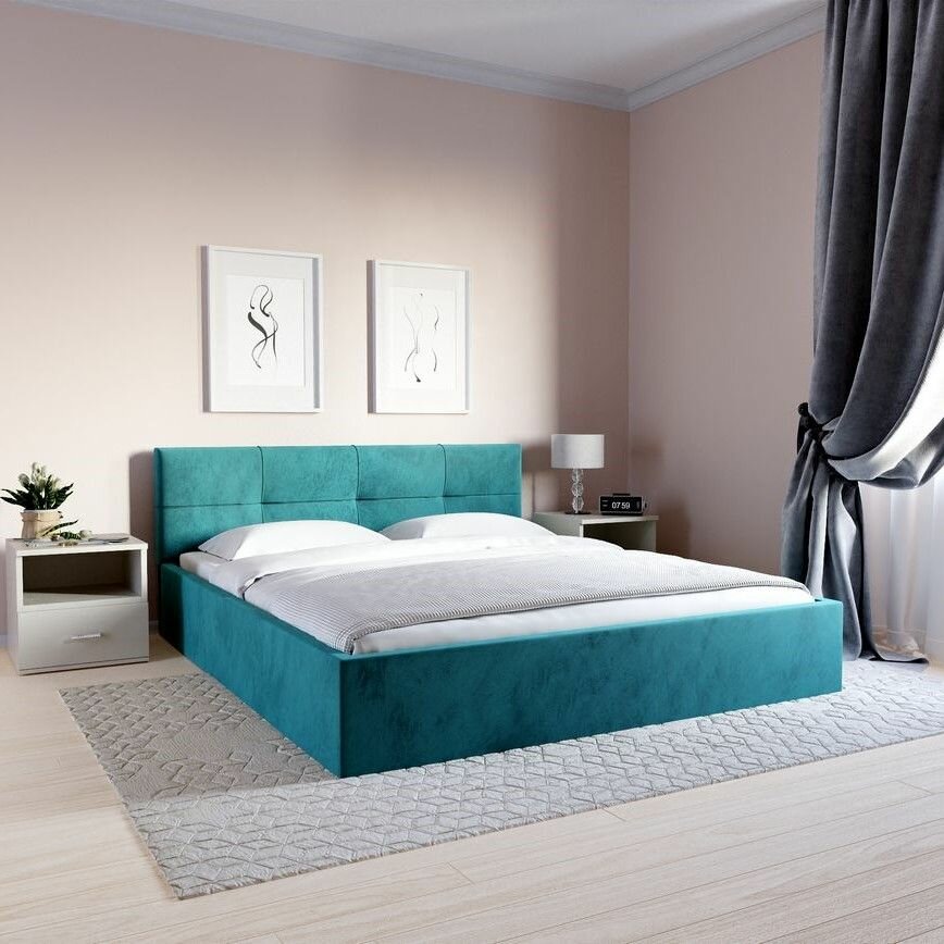 Кровать с подъемным механизмом NS Optima Lait бирюзовый велюр, 140х190, без ножек