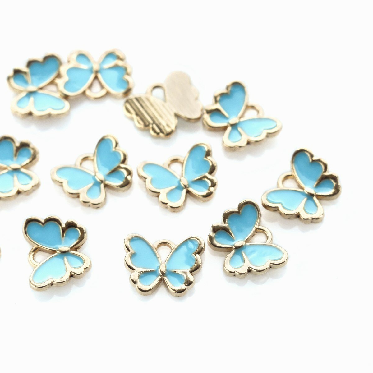 Кулон Подвеска металлическая бабочка 15 шт. для рукоделия / браслета / сережек, эмаль, цвет голубой, 10.5x13x3 мм