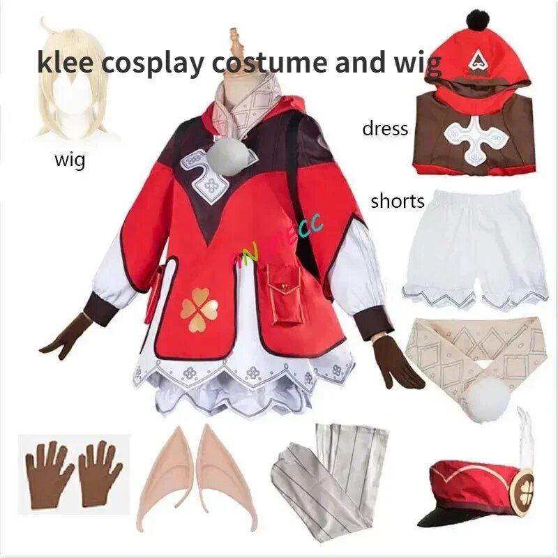 Animecc Косплей-костюм КLEE Genshin Impact Красный, L, costume and wig
