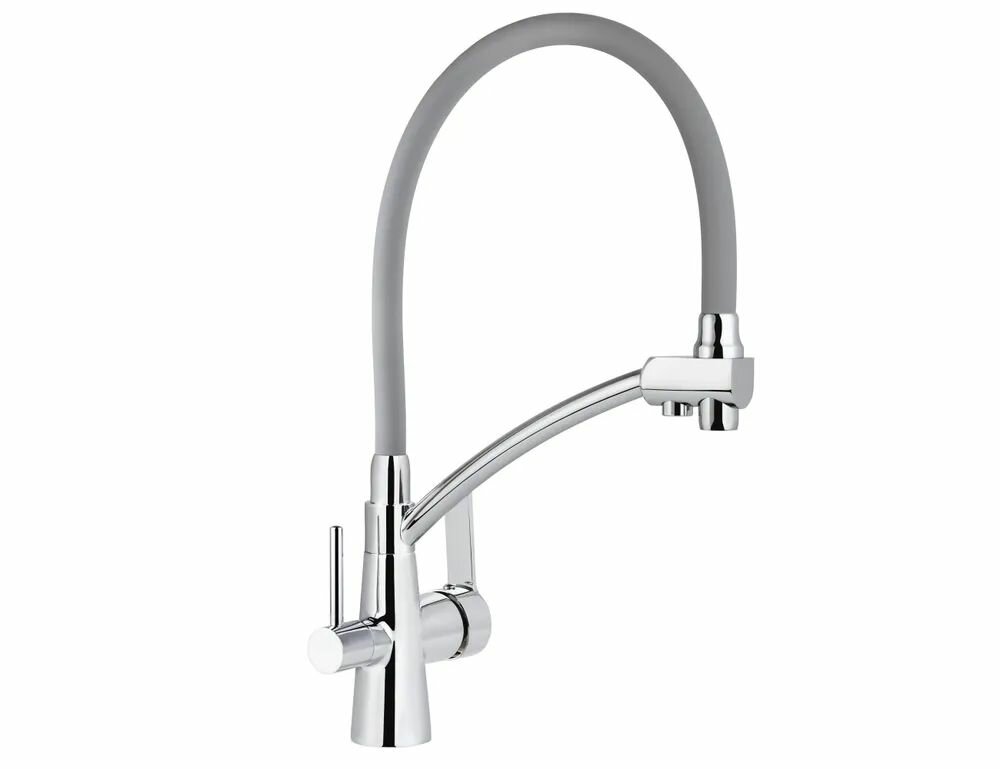 Смеситель для кухни с краном для питьевой воды VIKO V-5524 с гибким серым изливом хром (латунь) O35