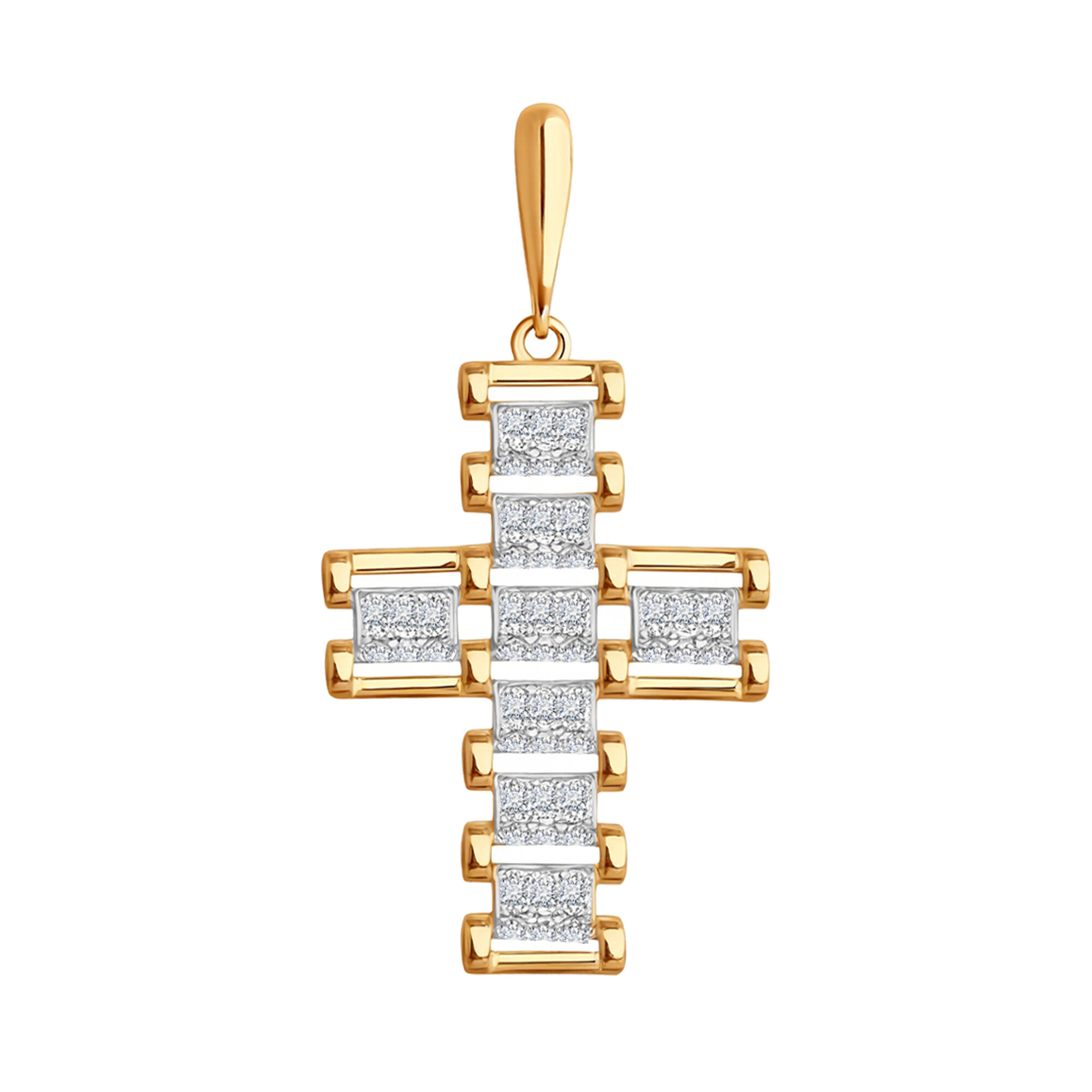 Крестик, красное золото, 585 проба, фианит