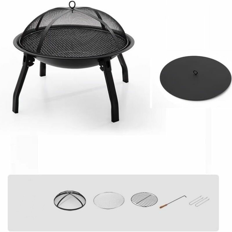 Угольный гриль "Fire Pit", складной, устойчивый, с кочергой, черный