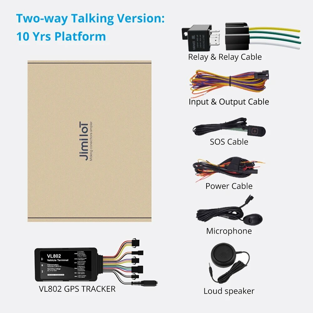 GPS-трекер Jimi VL802 4G для автомобилей, устройство для отслеживания Luxury 10 Year APP