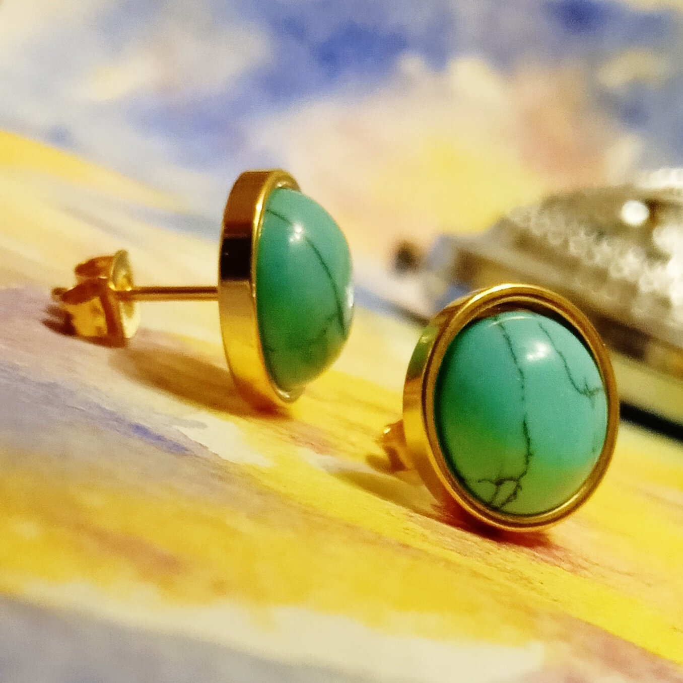 Серьги пусеты, бирюза