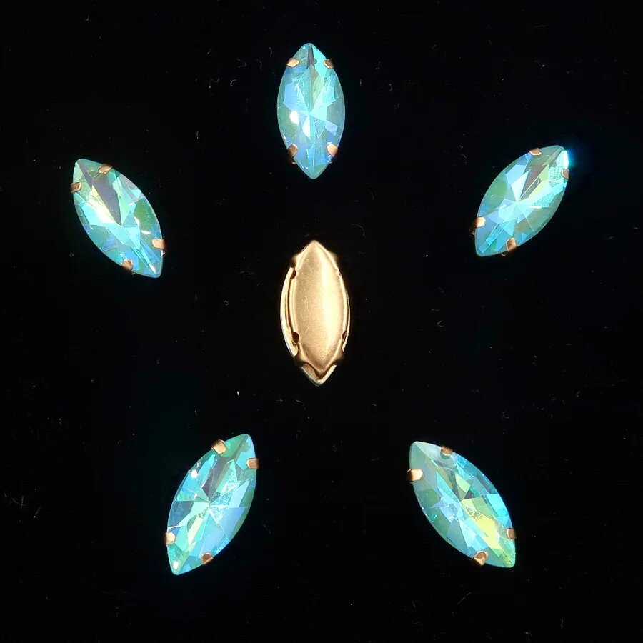 Стразы SNCRYSTAL для декора 7*15 мм, золотые оправы, 20 шт. A32 Emerald AB