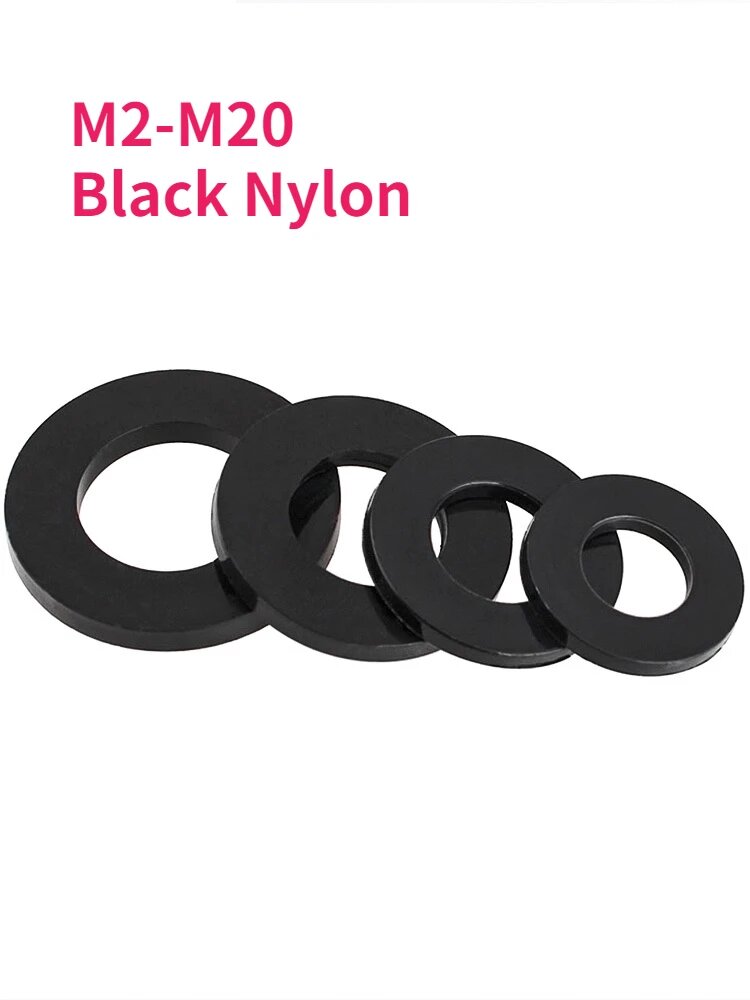 Черная нейлоновая плоская шайба M2-M20 M5x8x1 -100pcs