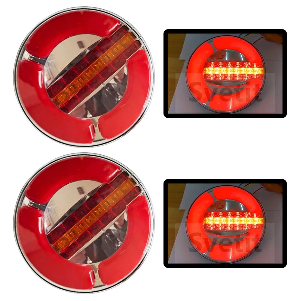 2 шт. 12 В 24 В Задние фонари грузовика Светодиодный стоп-сигнал для прицепа Задний фонарь Грузовая задняя фара Динамический указатель поворота Круглый задний фонарь