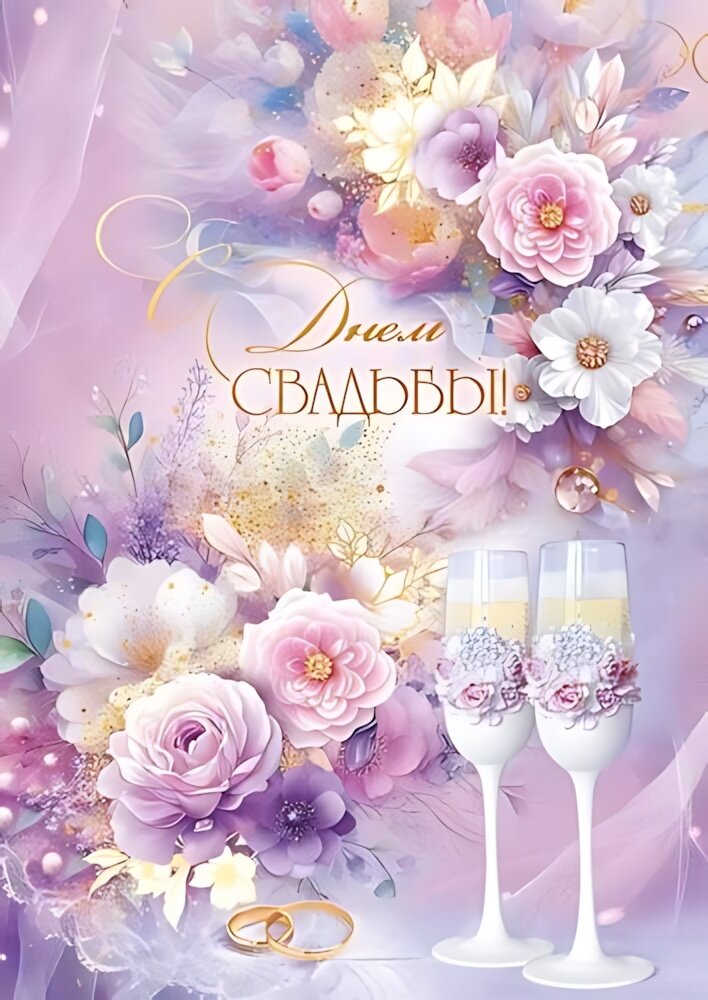 Открытка Открытая Планета "С Днем Свадьбы!", гигант, текст, фольга, карман для денег