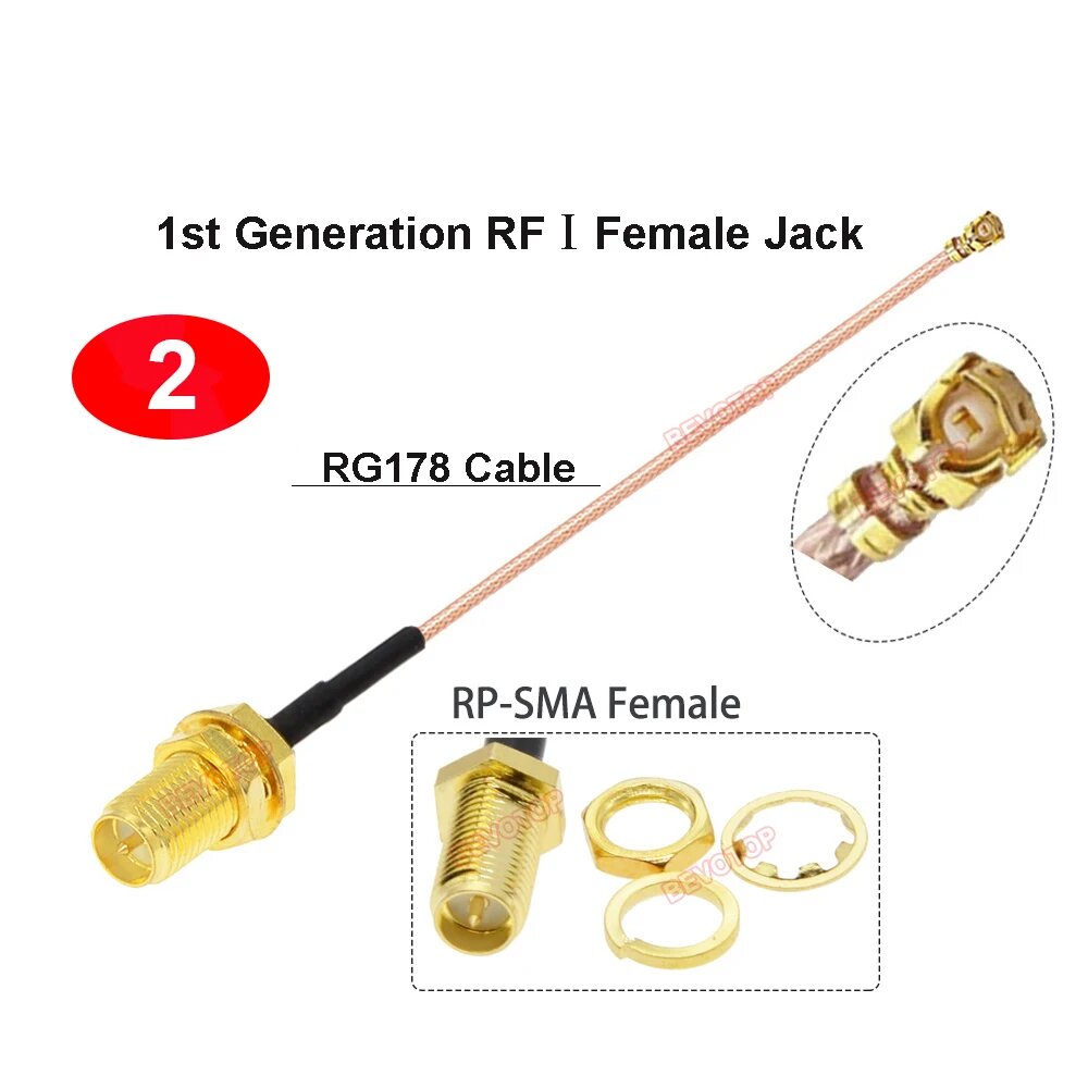BEVOTOP RG178 SMA кабель для антенны 5CM, RP SMA F to RF1 F
