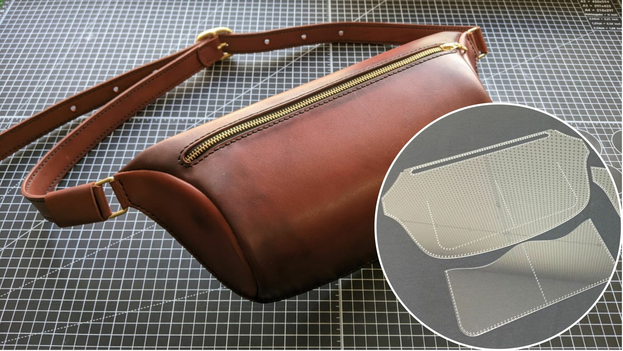 Лекало для шитья кожи из акрила - выкройка Бананка