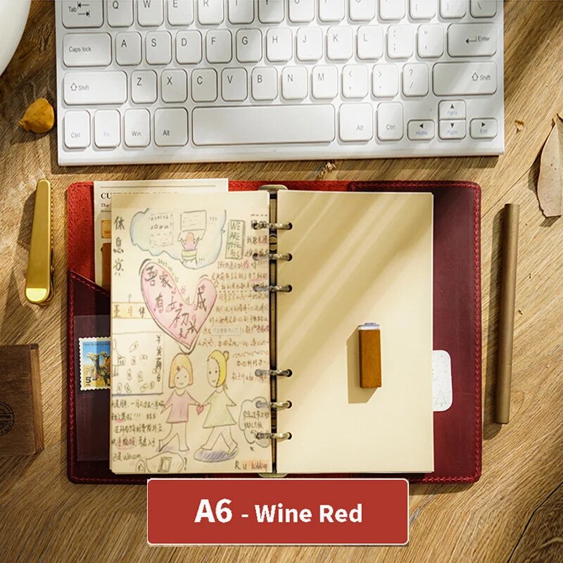 RAYSLIN Кожаный блокнот A5 A6 A7 Blank paper, A6 Wine Red