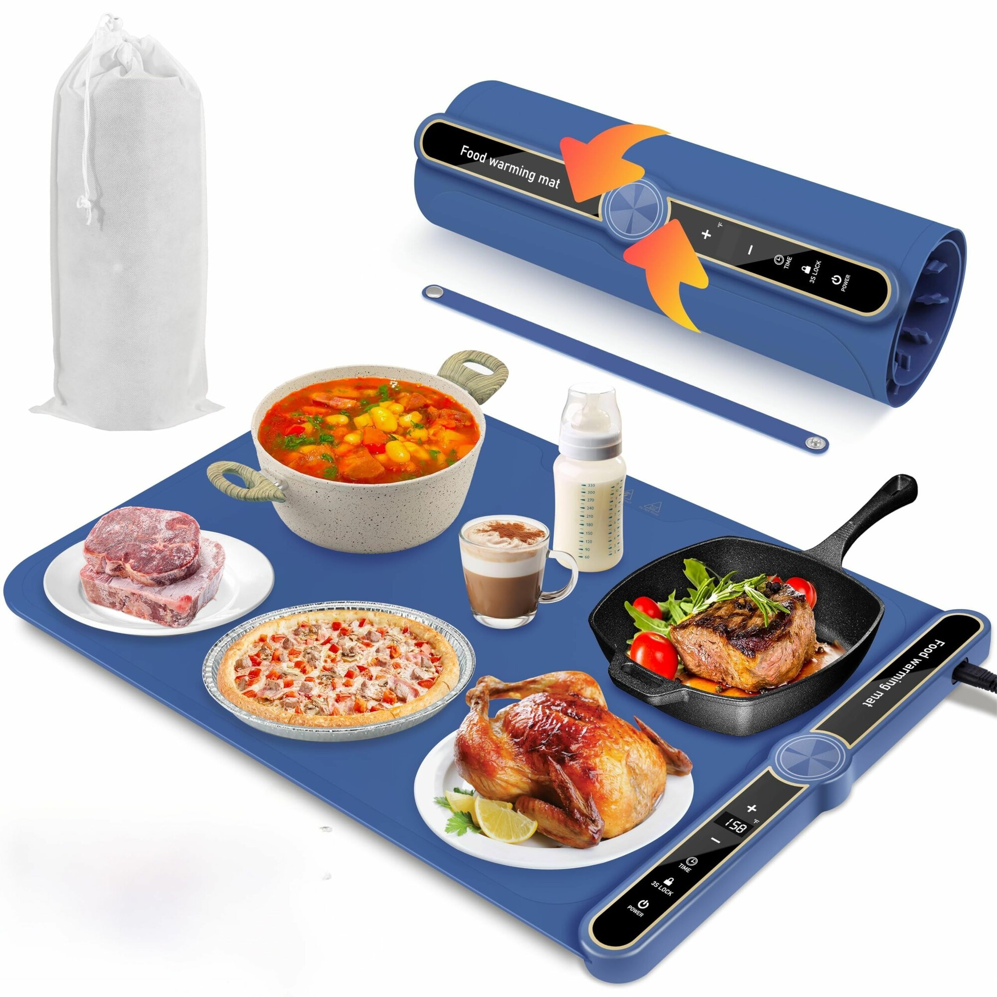 Силиконовый электронагревательный поддон для еды, Складные рулонные подогреватели вечеринок, фуршетов с 9 температурными режимами, Портативный коврик быстрого разогрева в ресторанах.